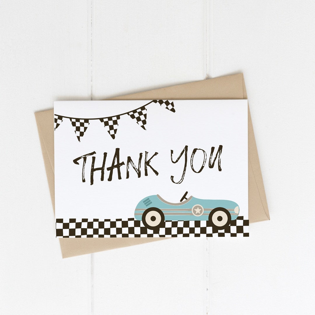 Race Car Thank You Card Template | Editable TWO Fast 2nd Birthday Party ...
