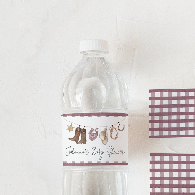 Cowgirl Water Bottle Label Western Clothesline Editable - Etsy