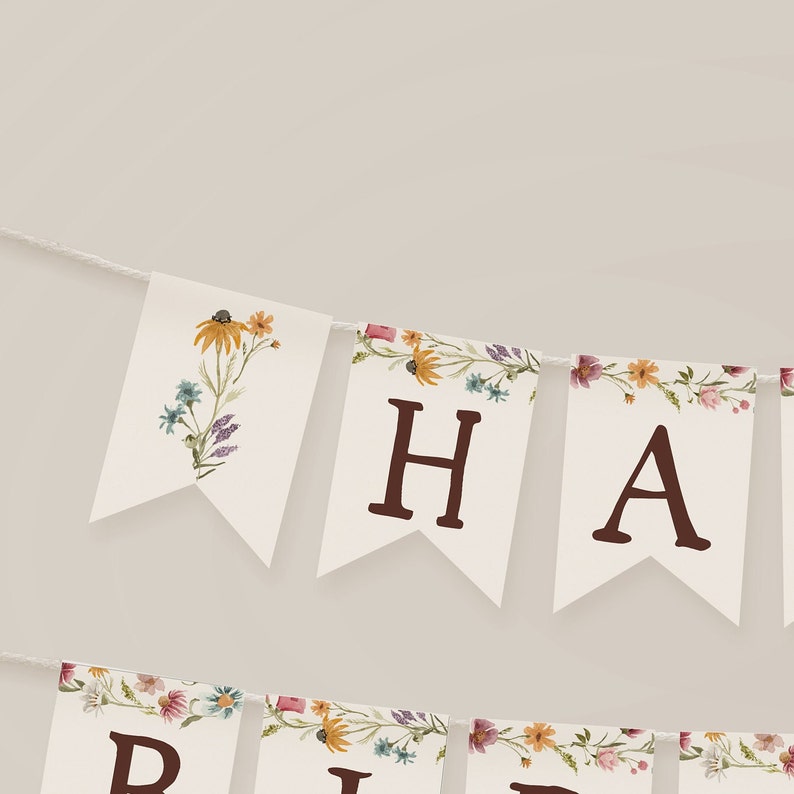 Wildflower Birthday Banner Template | Printable Little Wildflower Happy ...