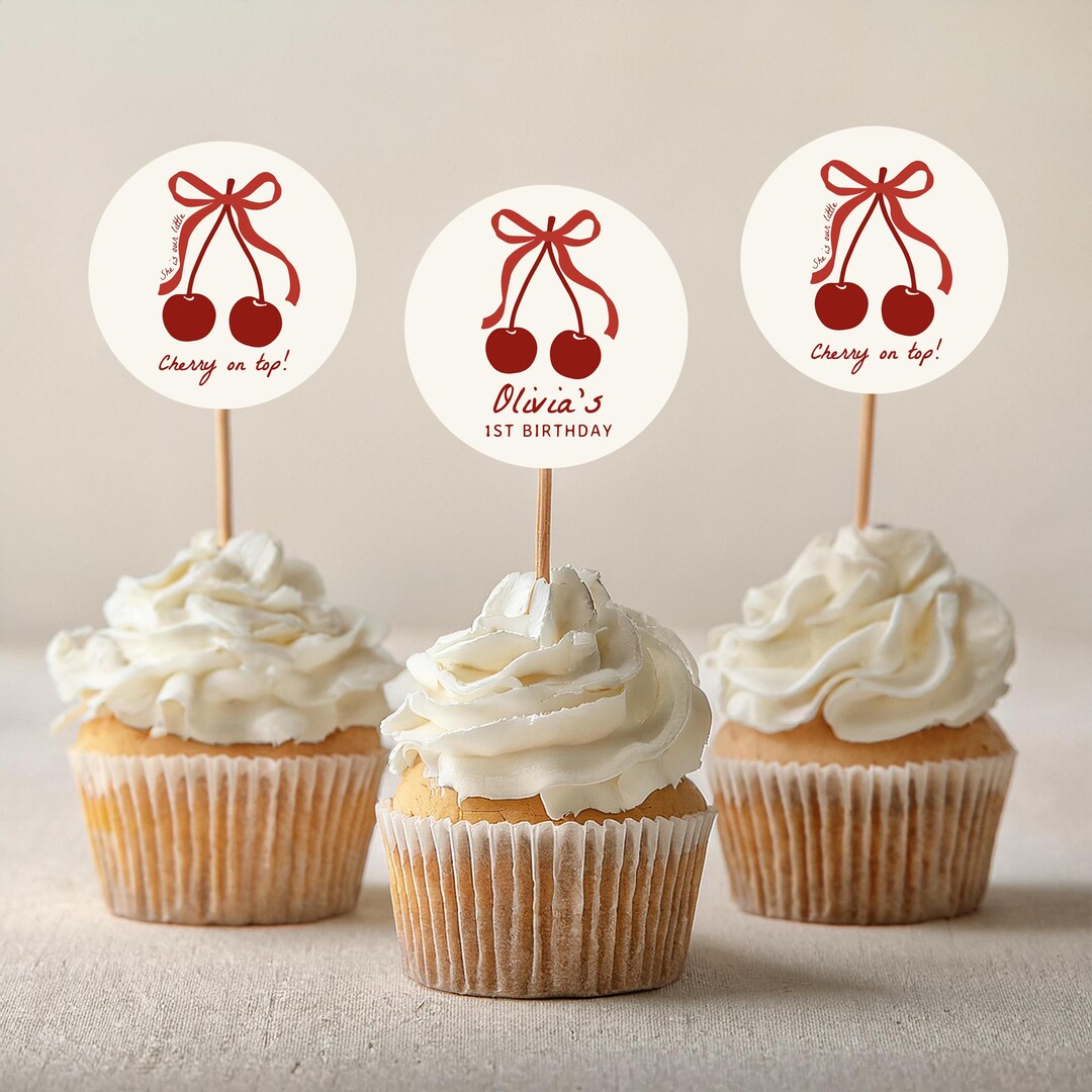 Cherry Cupcake Toppers Template | Editable Cherry on Top Birthday ...