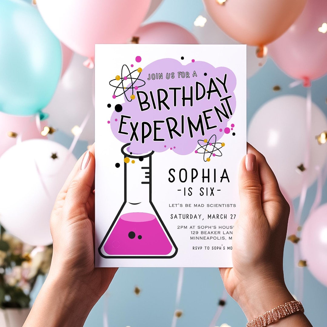 Science Birthday Invitation Template for Girl - Editable Pink Mad ...