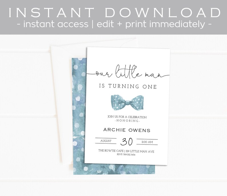 Little Man 1st Birthday Party Invitation Editable Template - Etsy