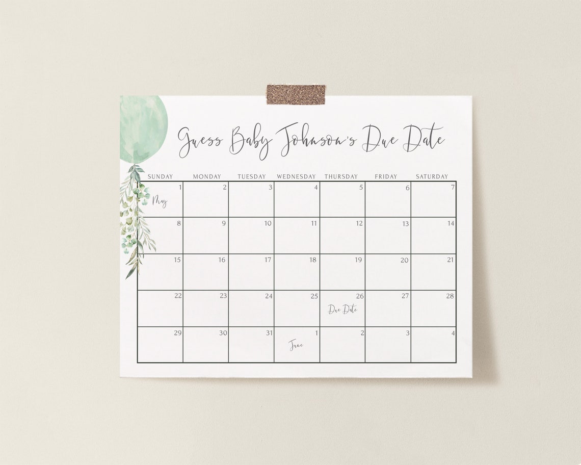 Guess Baby's Due Date Calendar Game Template Baby Shower - Etsy