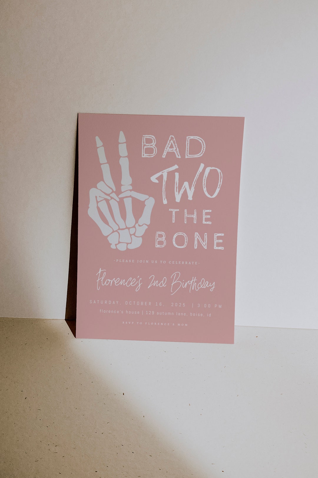 Bad Two the Bone 2nd Birthday Invitation Template | Fall Halloween Girl ...