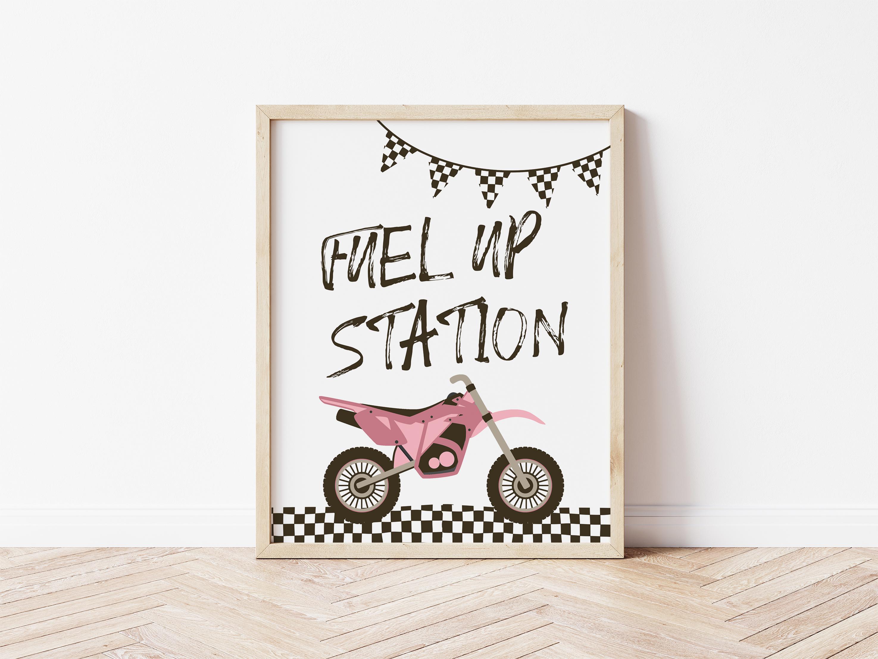 Editable Dirt Bike Sign Template | Fuel up Station Pink TWO Fast ...