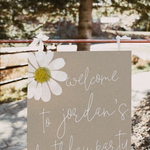 Daisy Welcome Sign Template | Kraft Daisy Birthday Party Editable ...