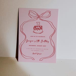 Preppy Bow 13th Birthday Invitation Template | Editable Hand Drawn ...