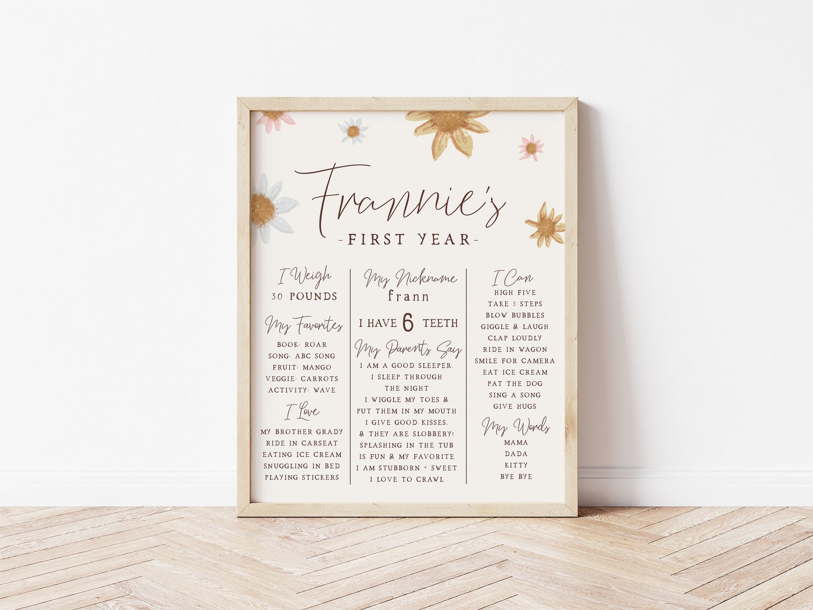 Editable Wildflower Milestone 1st Birthday Template Floral - Etsy