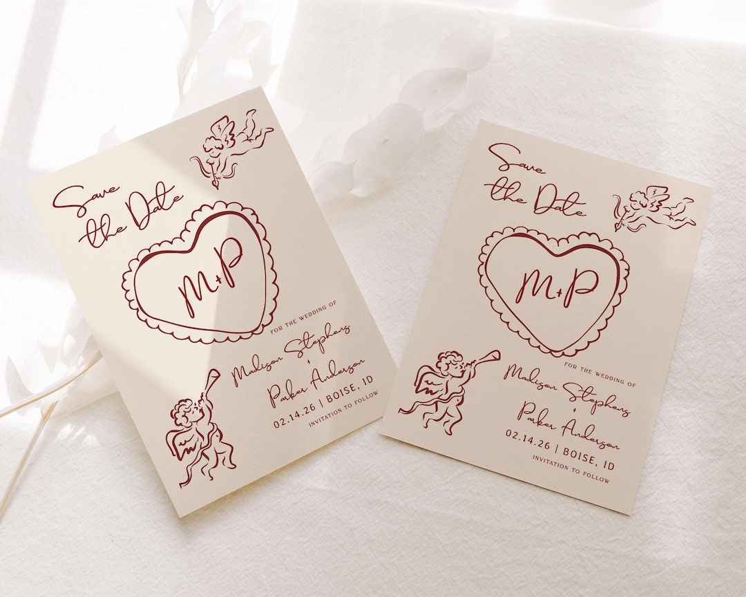 Cherub Save the Date Invitation Template | Editable Hand Drawn Romantic ...