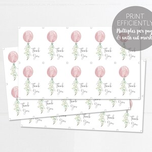 Pink Balloon Thank You Favor Tag | Floral Balloon Birthday Printable ...