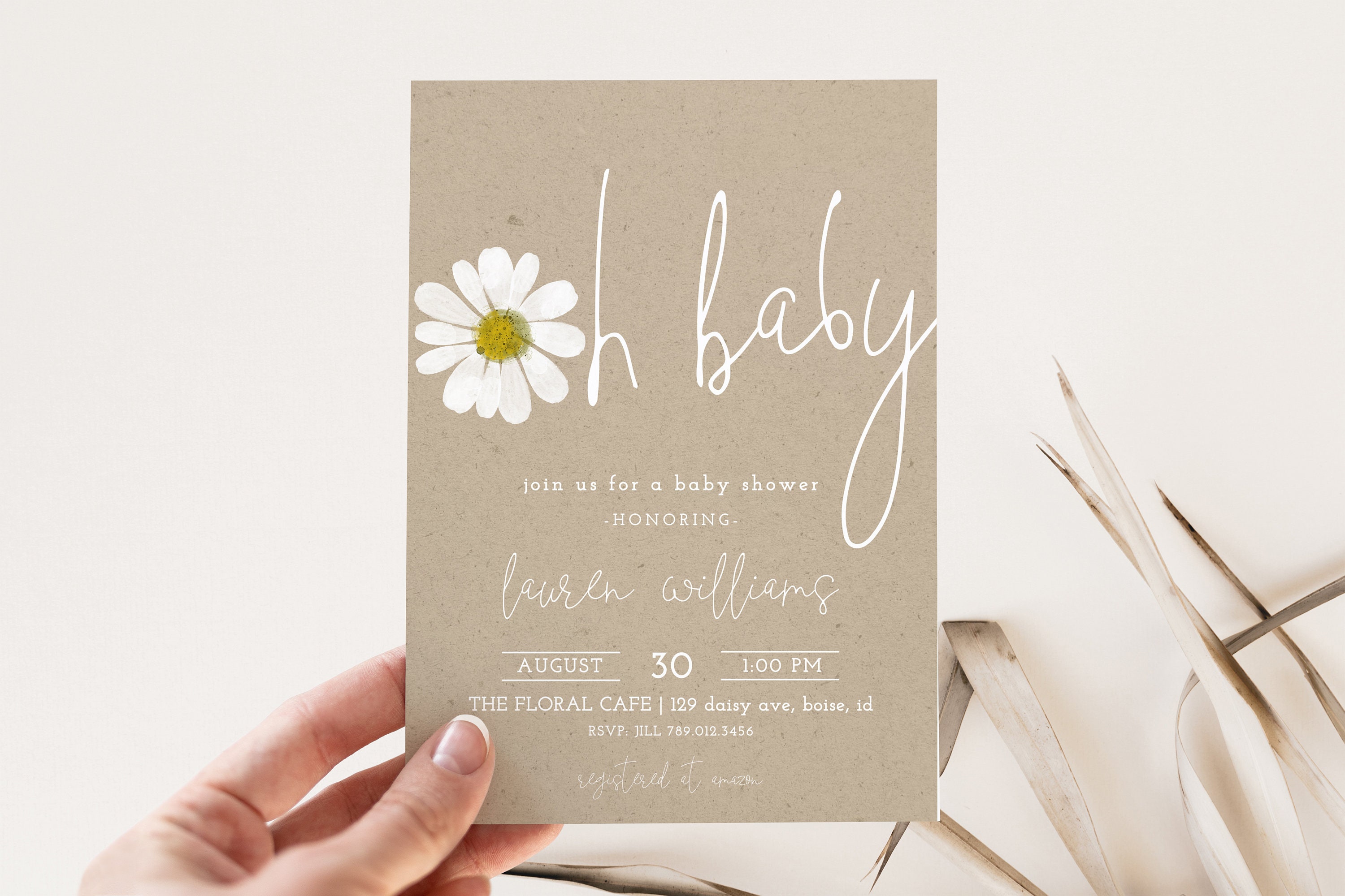 Daisy Baby Shower Invitation Template | Brown Daisy Baby Sprinkle ...