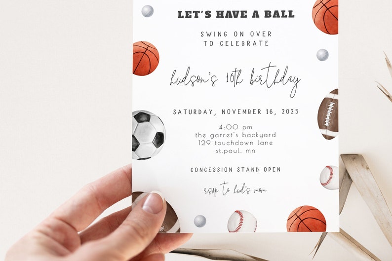 Birthday Invitation for Boy Editable Template | Let's Have a Ball ...