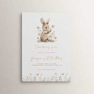 Some Bunny is One Birthday Invitation Template | Editable Girl Bunny ...