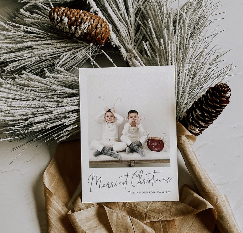 Modern Christmas Card Template With Photo Merriest Christmas - Etsy