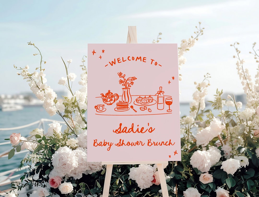 Brunch Welcome Sign Template | Editable Hand Drawn Baby Shower Brunch ...