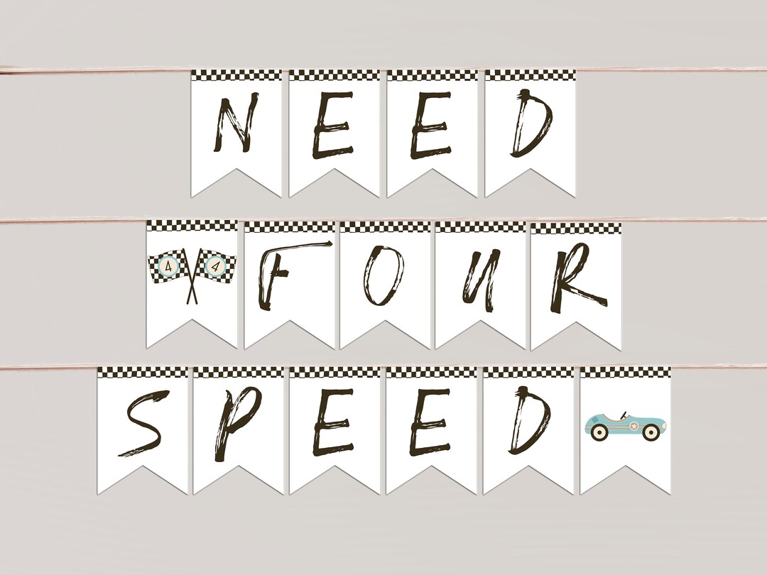 Need FOUR Speed Banner Template | Editable Race Car 4th Birthday ...