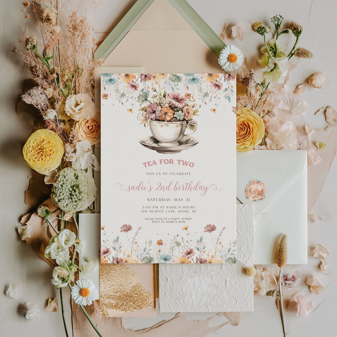 Tea for Two Birthday Party Invitation Template | Editable Par-tea 2nd ...