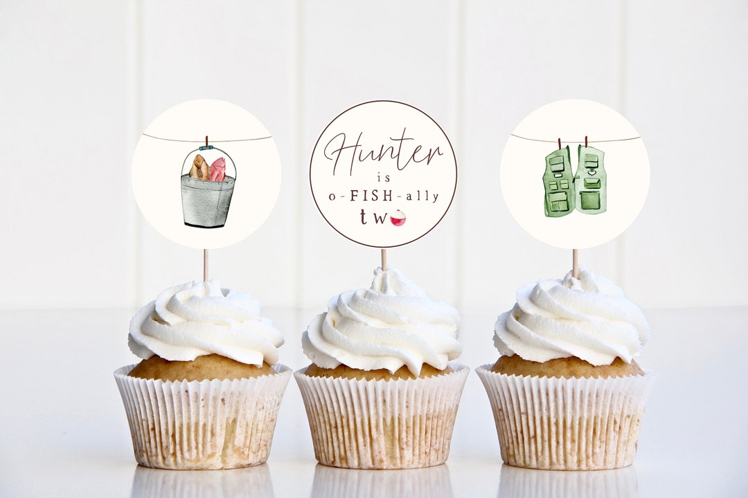 Fishing Cupcake Toppers Template | Editable O-fish-ally Two Printable ...