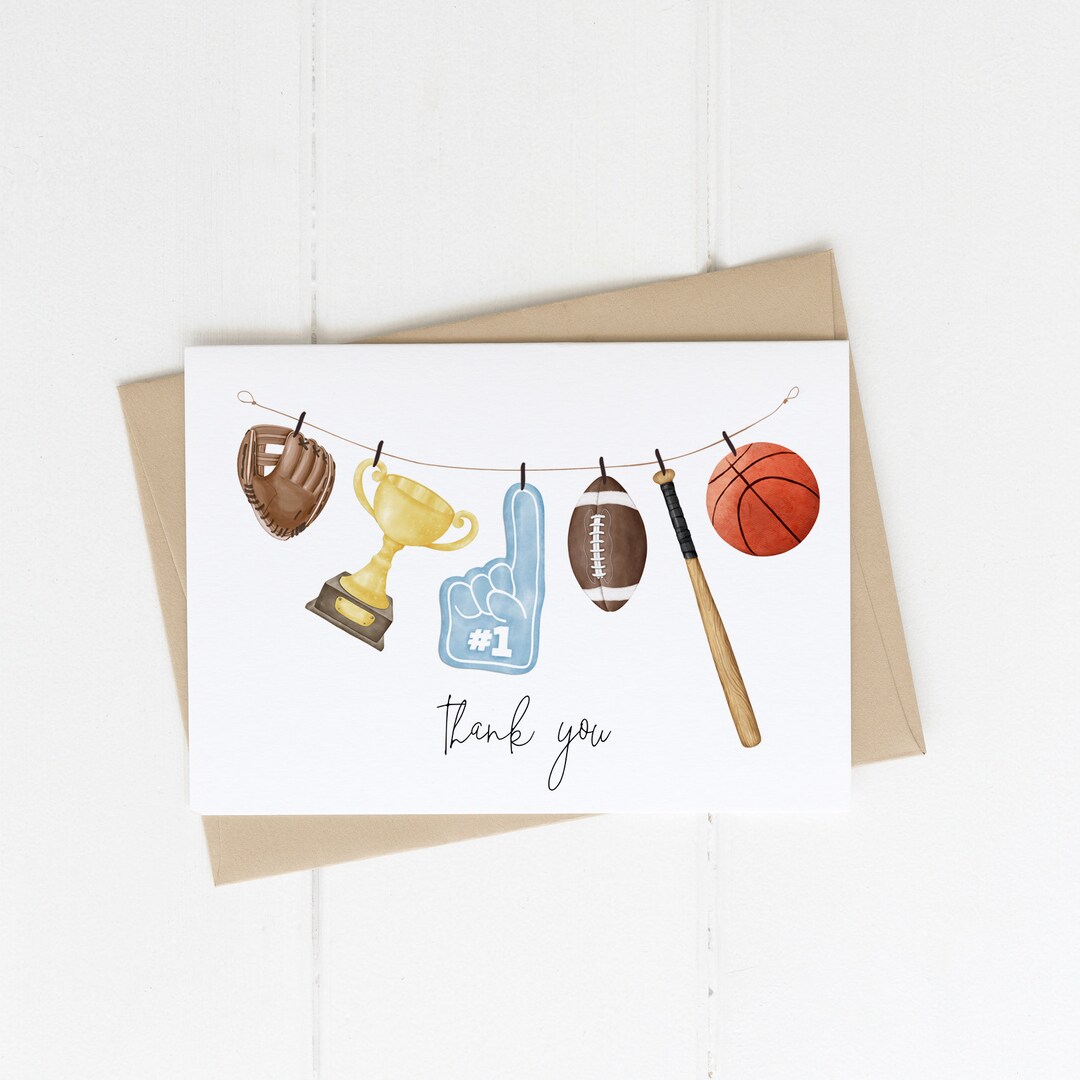 Sports Thank You Card Template | Rookie Year 1st Birthday Party ...