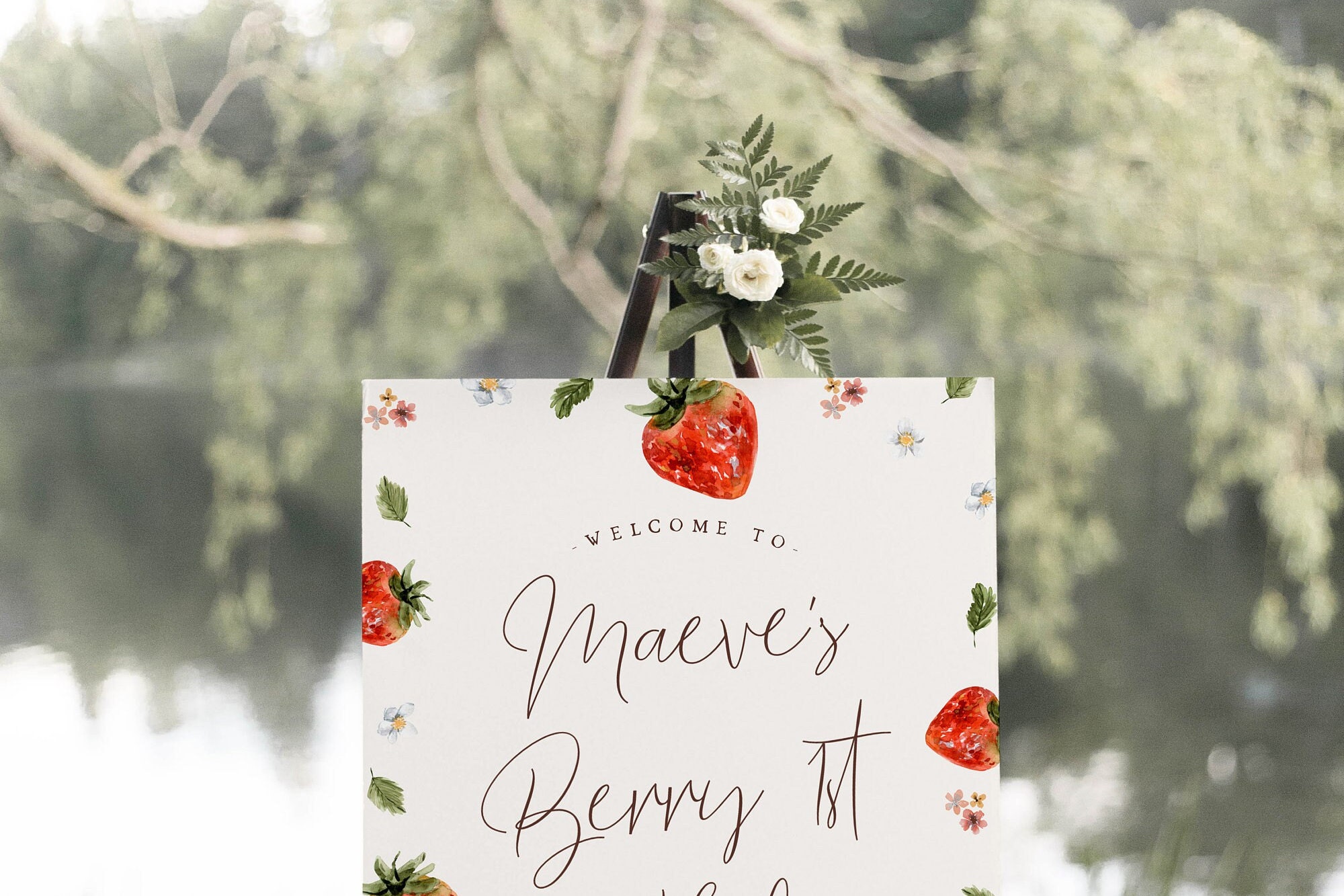 Strawberry Welcome Sign Berry 1st Birthday Decor Editable - Etsy