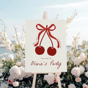 Cherry Welcome Sign Template | Editable Coquette Cherry on Top Birthday ...