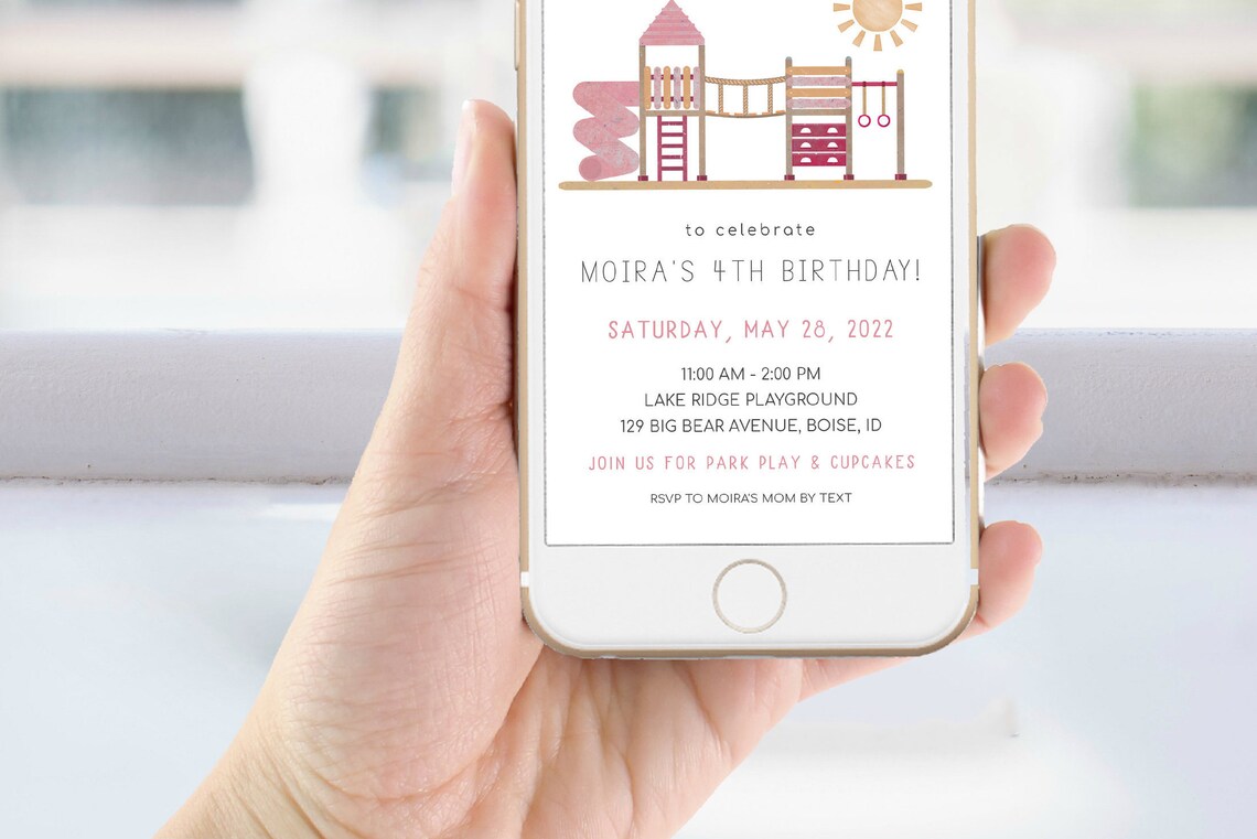 Pink Playground Birthday Text Invitation Paperless Park Girl - Etsy