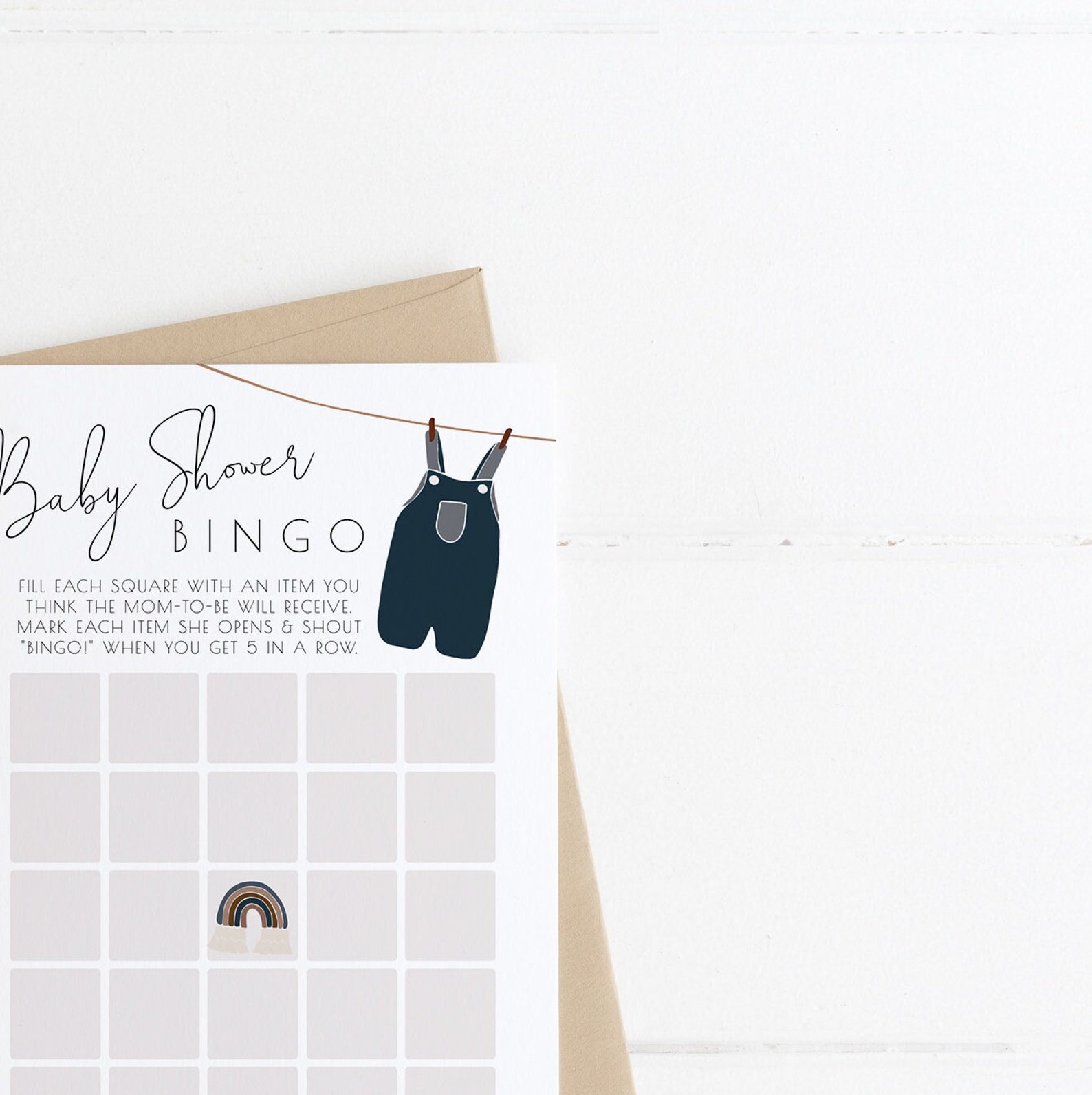 Clothesline Bingo Baby Shower Printable Game, Blue Boy Baby Sprinkle ...