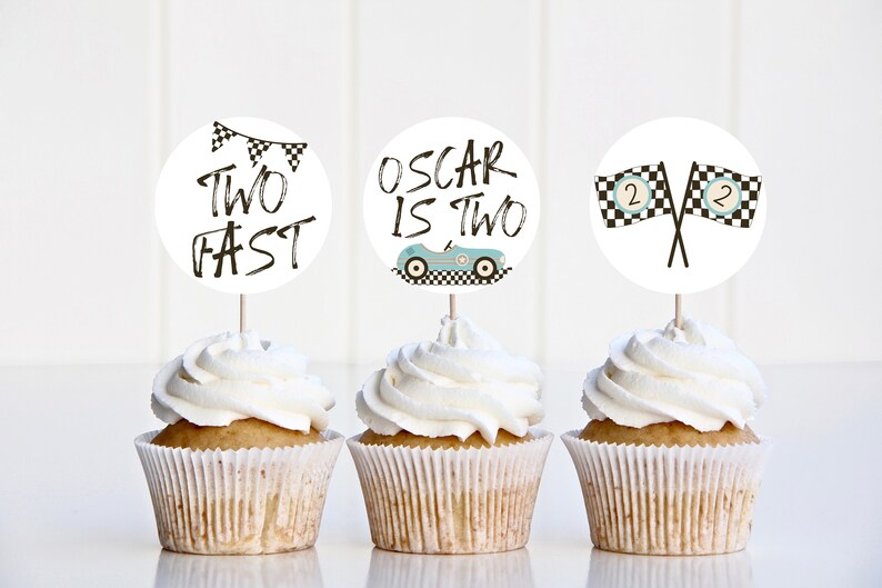 TWO Fast Cupcake Topper Template Editable Race Car 2nd - Etsy