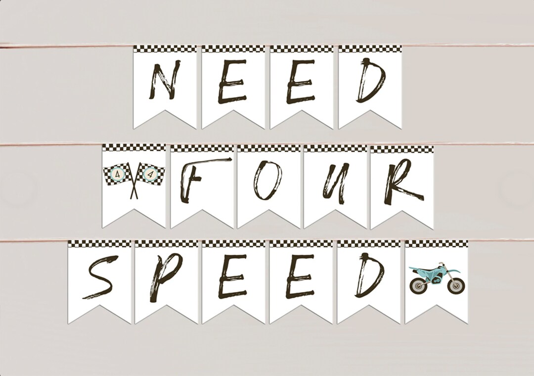 Need FOUR Speed Banner Template | Editable Dirt Bike 4th Birthday ...