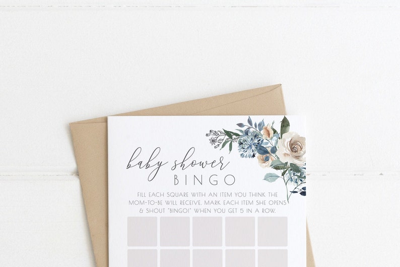 Bingo Baby Shower Printable Game Blue Floral Boy Baby - Etsy