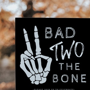 Bad Two the Bone 2nd Birthday Invitation Template | Fall Halloween ...