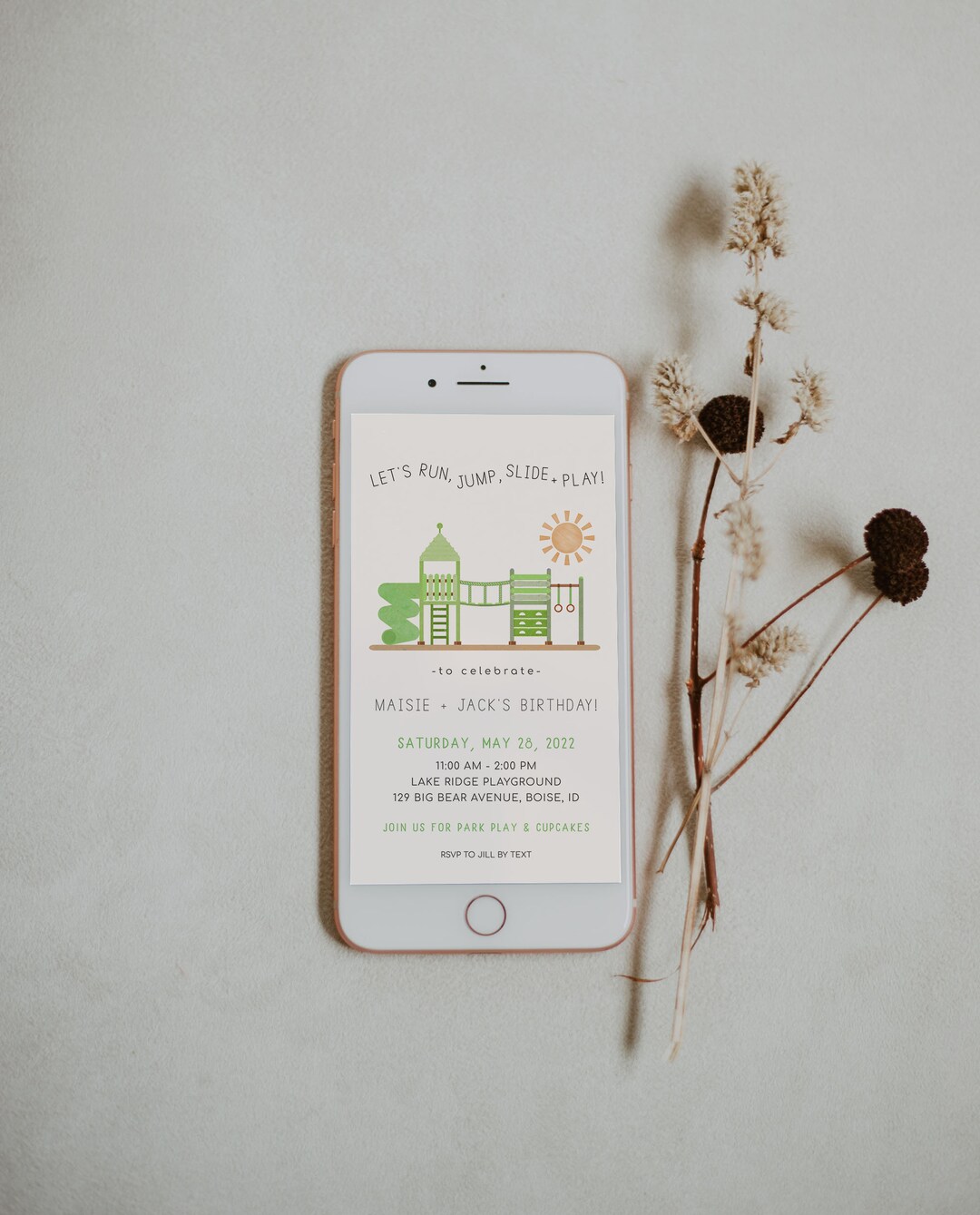 Playground Birthday Text Invitation | Paperless Park Green Bday Invite ...