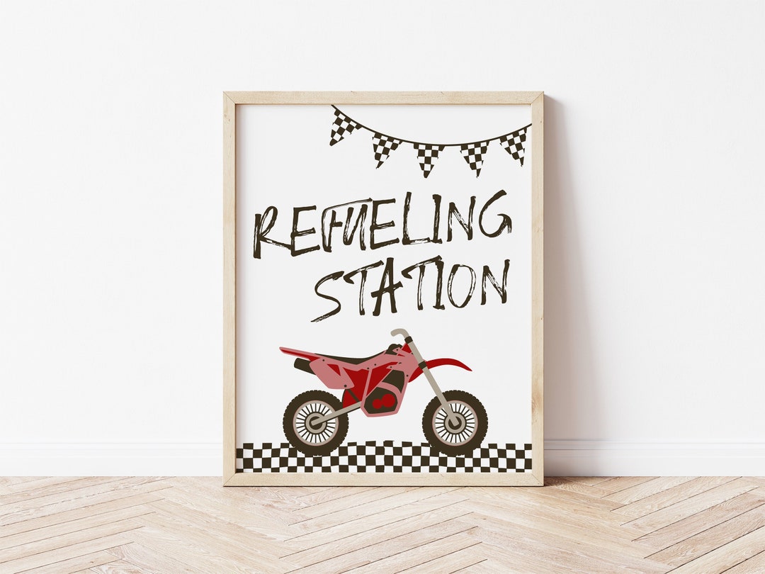 Refueling Station Sign Template | Red Dirt Bike Baby Shower Food Sign ...