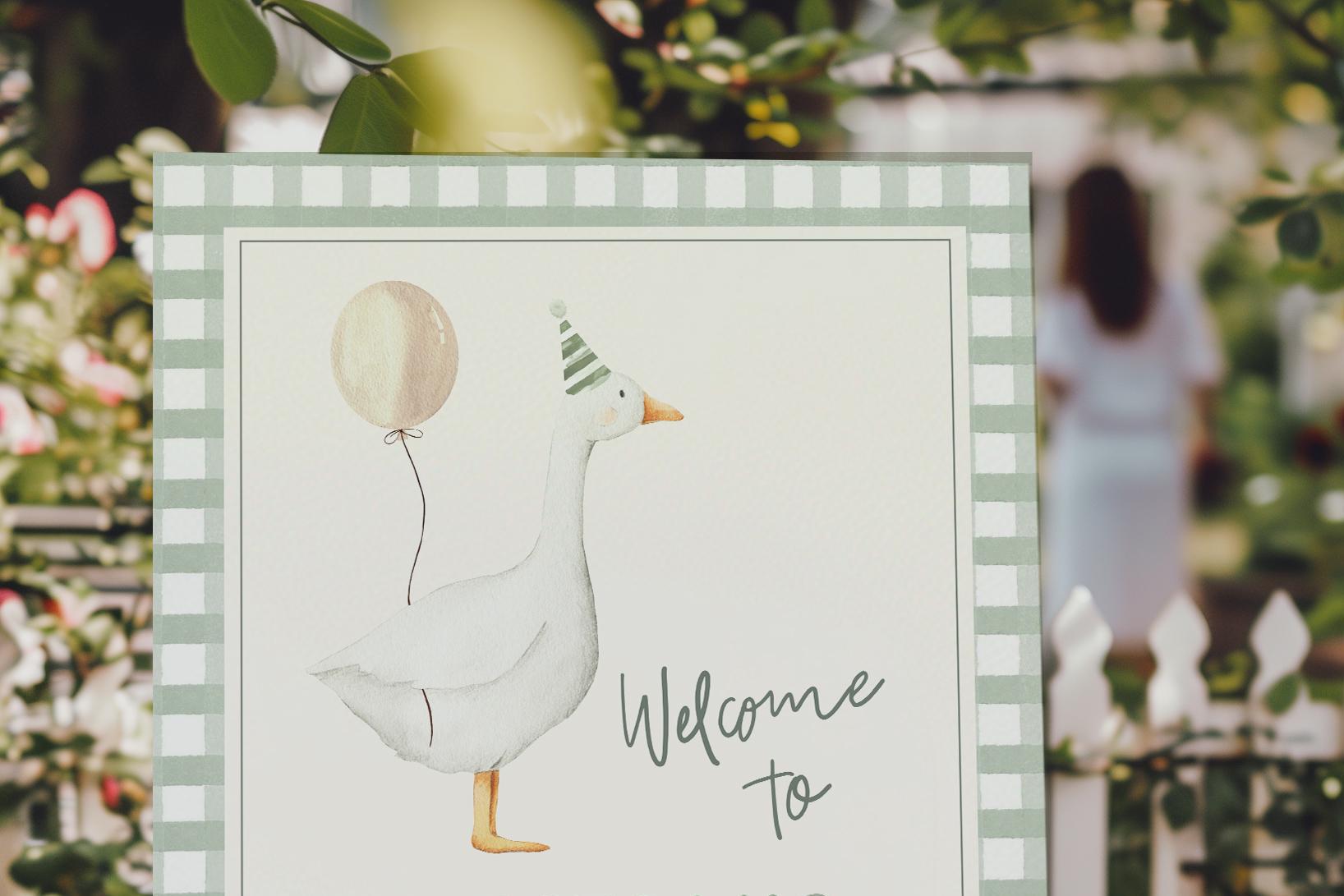 One Silly Goose Welcome Sign Template | Editable Green Goose 1st ...
