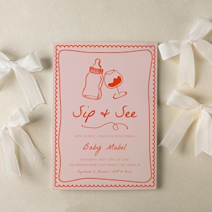 Sip and See Baby Shower Invitation Template | Editable Hand Drawn Baby ...