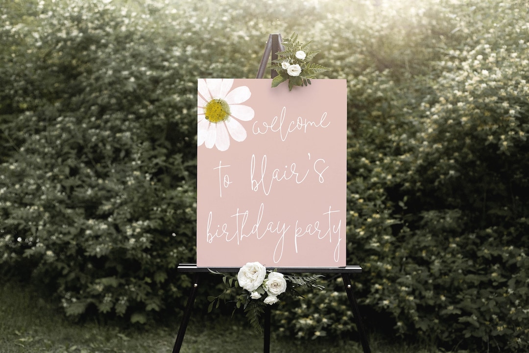 Daisy Welcome Sign Template | Pink Daisy Birthday Party Editable ...