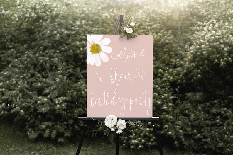 Daisy Welcome Sign Template Pink Daisy Birthday Party - Etsy