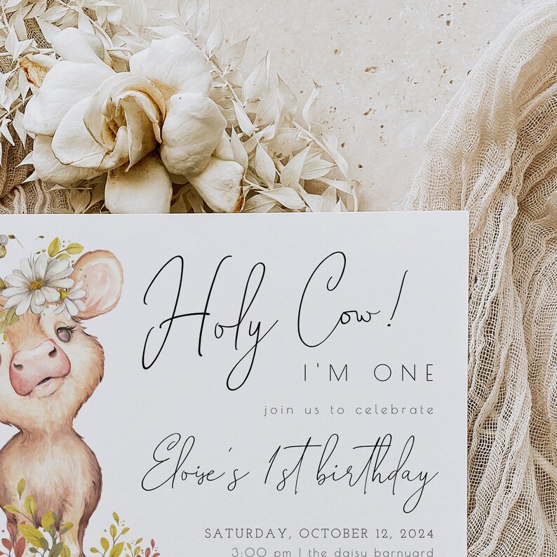 Holy Cow Birthday Invitation Template Holy Cow I'm One - Etsy
