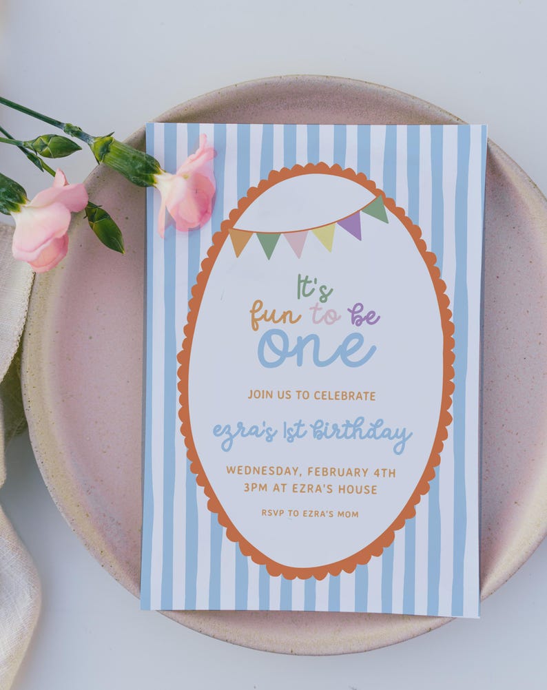 Fun to Be One Birthday Invitation Template - Editable 1st Birthday ...