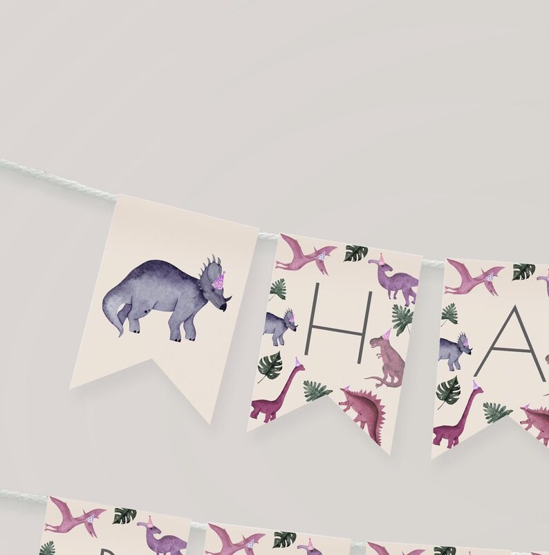 Dinosaur Happy Birthday Banner Template | Girl Dino Birthday Printable ...
