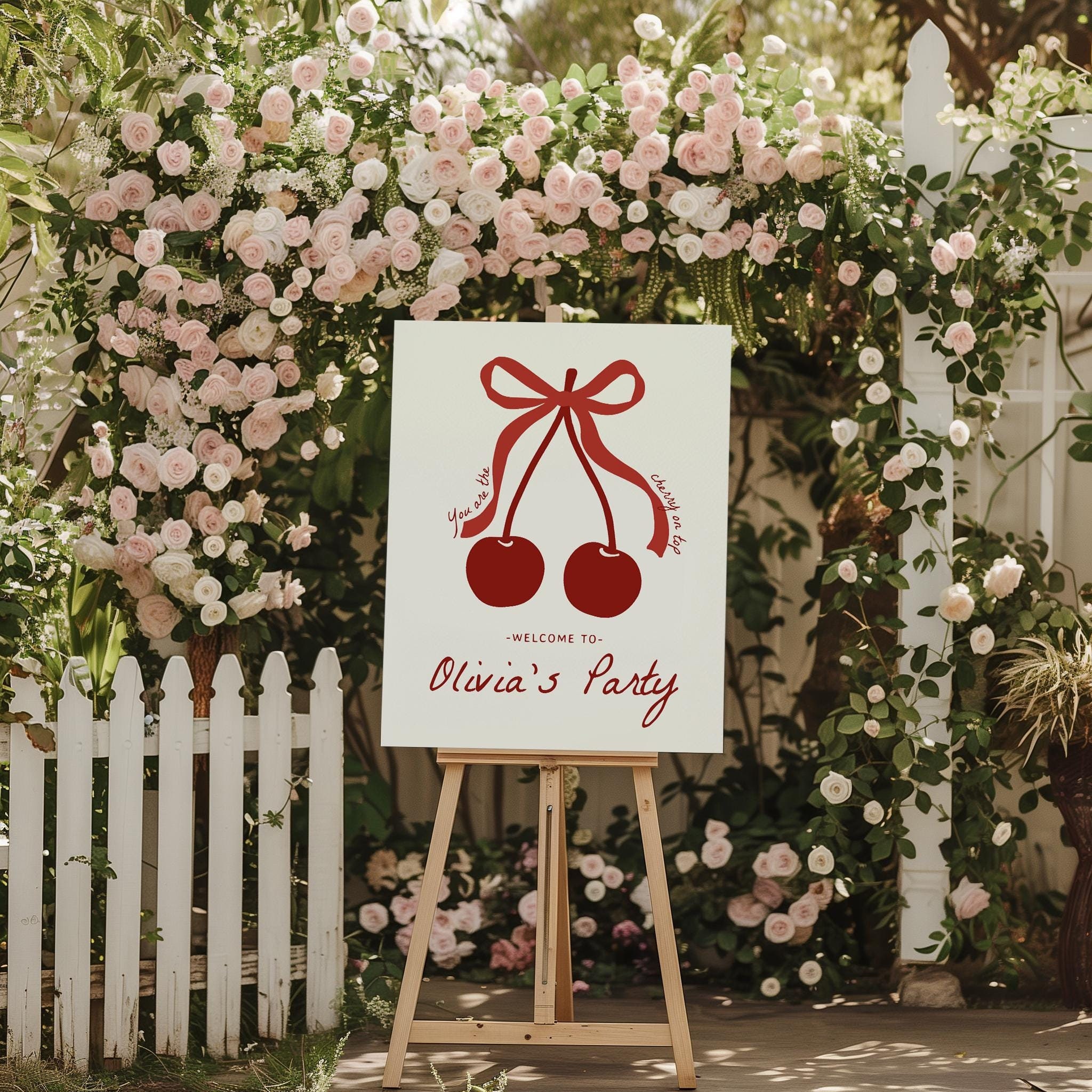 Cherry Welcome Sign Template | Editable Coquette Cherry on Top Birthday ...