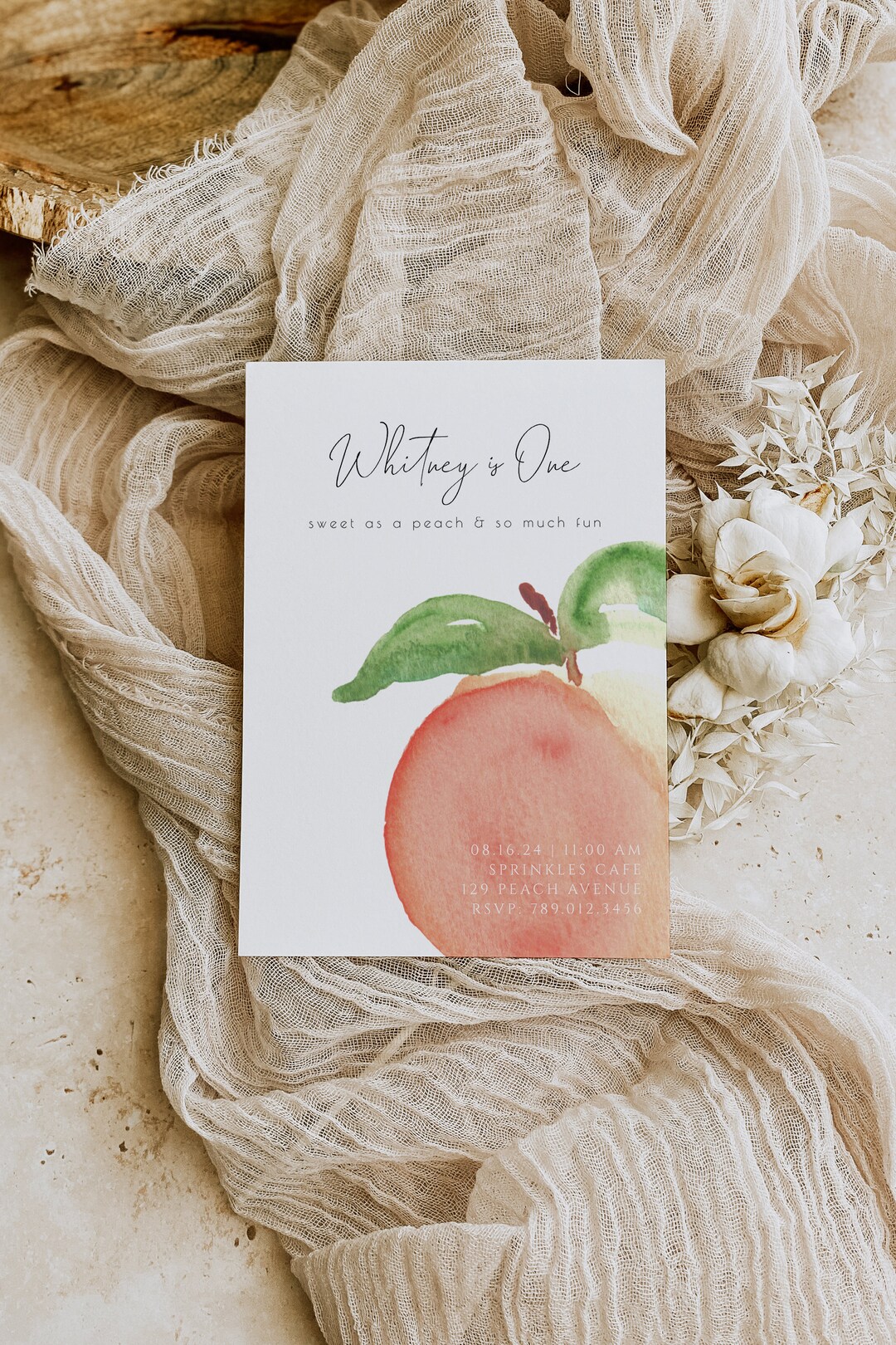 Peach Birthday Invitation Template Sweet as a Peach 1st Birthday ...