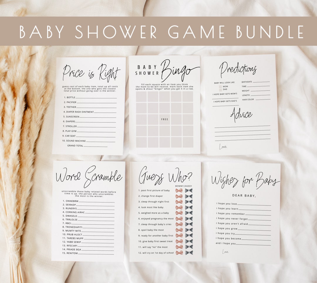 Baby Shower Game Bundle Templates | Editable Minimalist Black and White ...