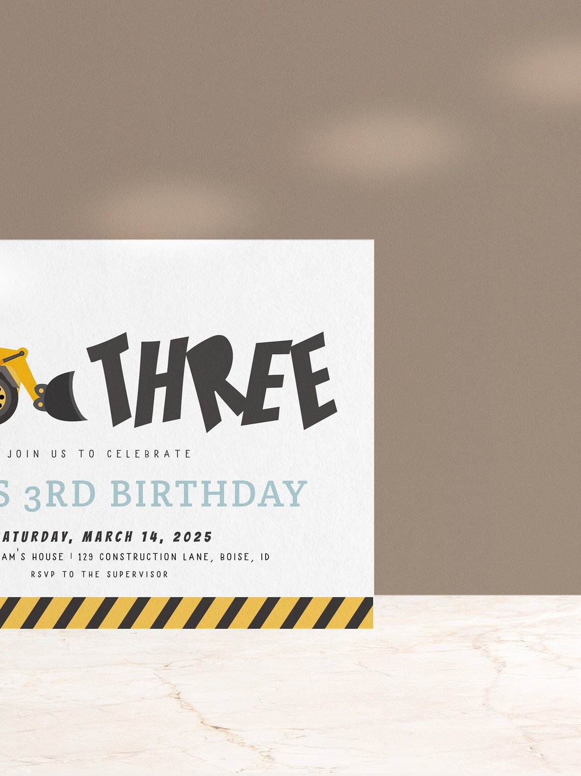 Construction 3rd Birthday Invitation Editable Template | Modern ...