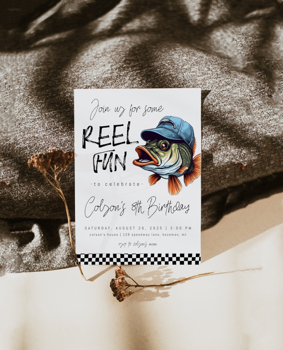 Editable Fish Birthday Invitation Template - Reel Fun Bass Birthday ...