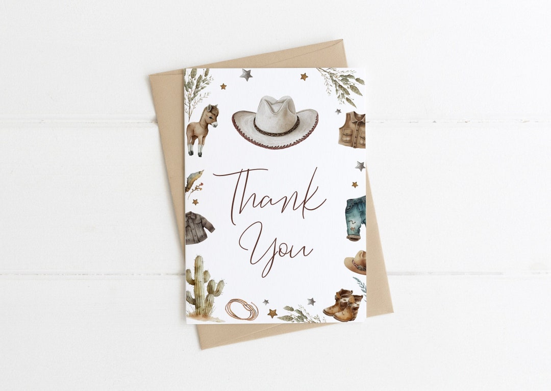 Cowboy Thank You Card Printable Editable Template Boy 1st - Etsy
