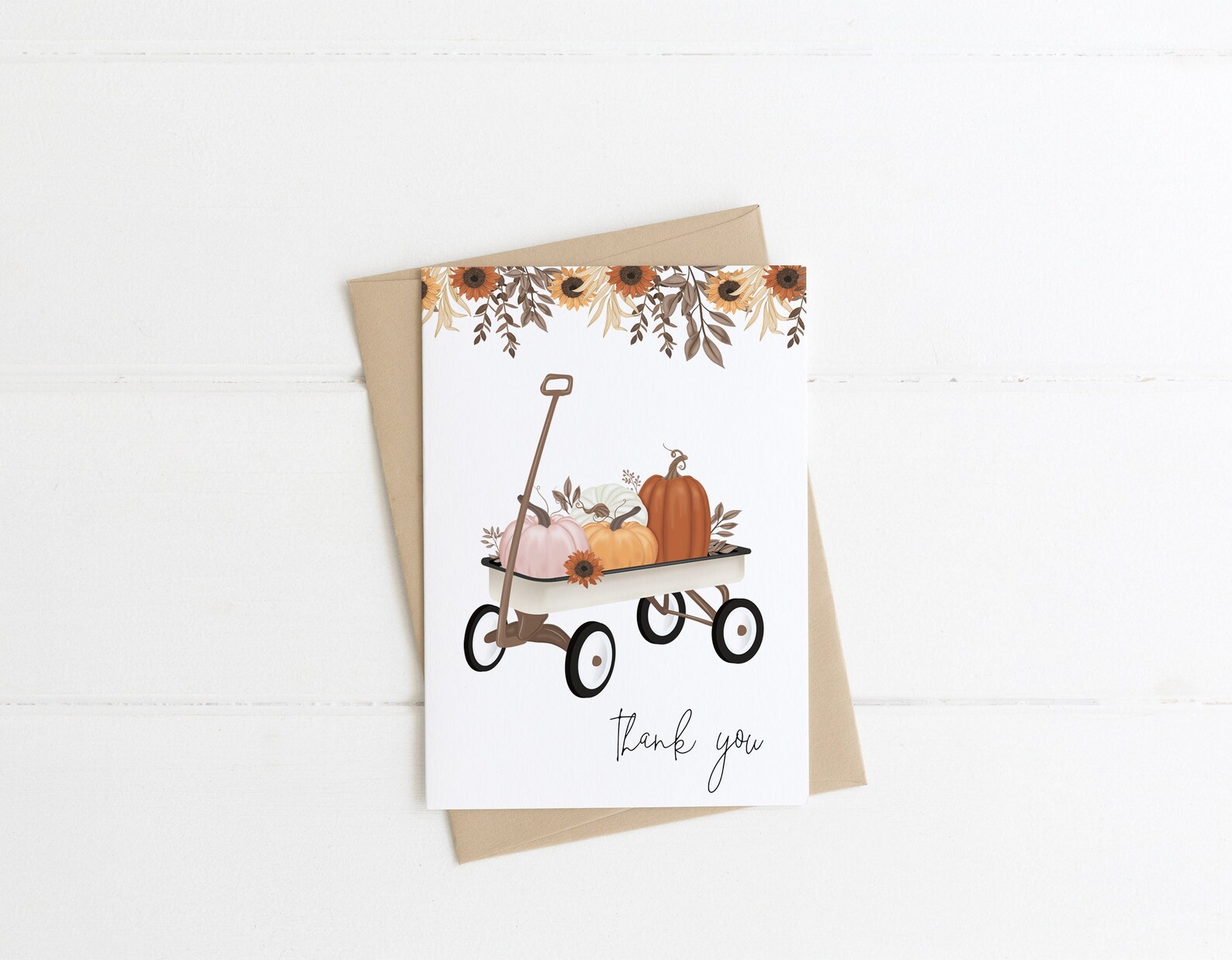 Pumpkin Thank You Card Template Little Pumpkin Wagon Girl - Etsy