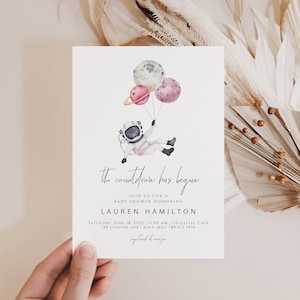 Girl Space Baby Shower Invitation Template | Editable the Countdown Has ...
