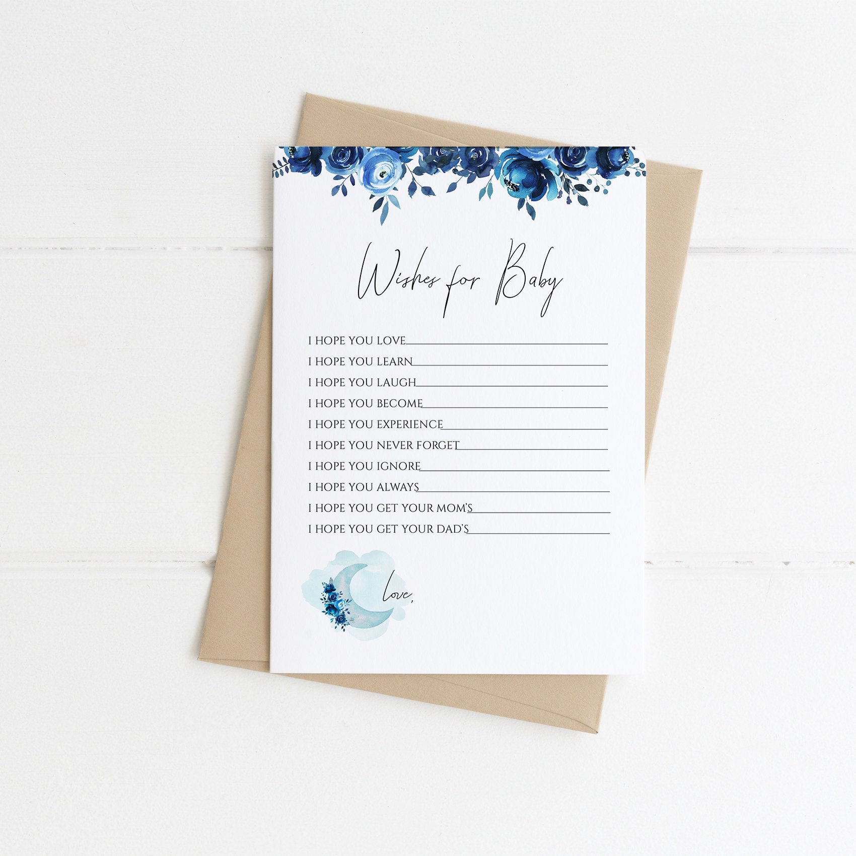 Moon Wishes for Baby Shower Printable Game Blue Over the Moon - Etsy