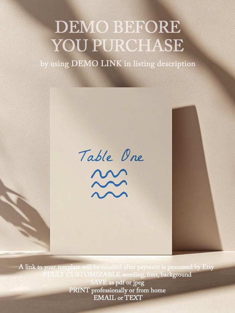 Sea Table Numbers Template - Editable Hand Drawn Nautical Wedding ...